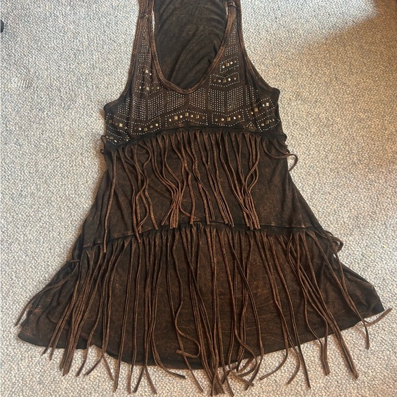 T Party Fashion | Tops | T Party Fashion Brown Fringe Tank Top | Poshmark